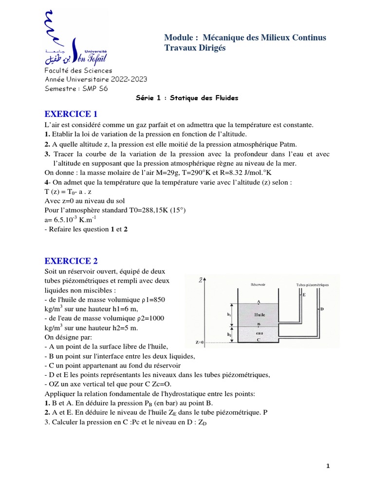 Statique des Fluides : Exercices et Solutions | PDF