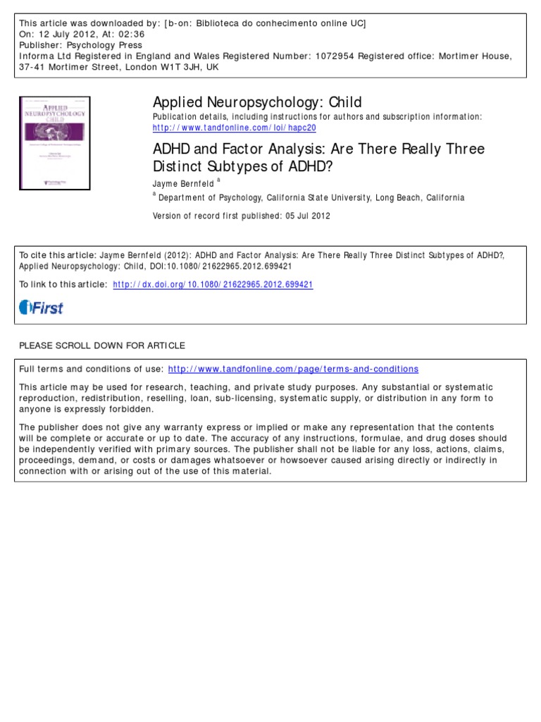 Bernfeld (2012) Subtypes ADHD PDF | PDF
