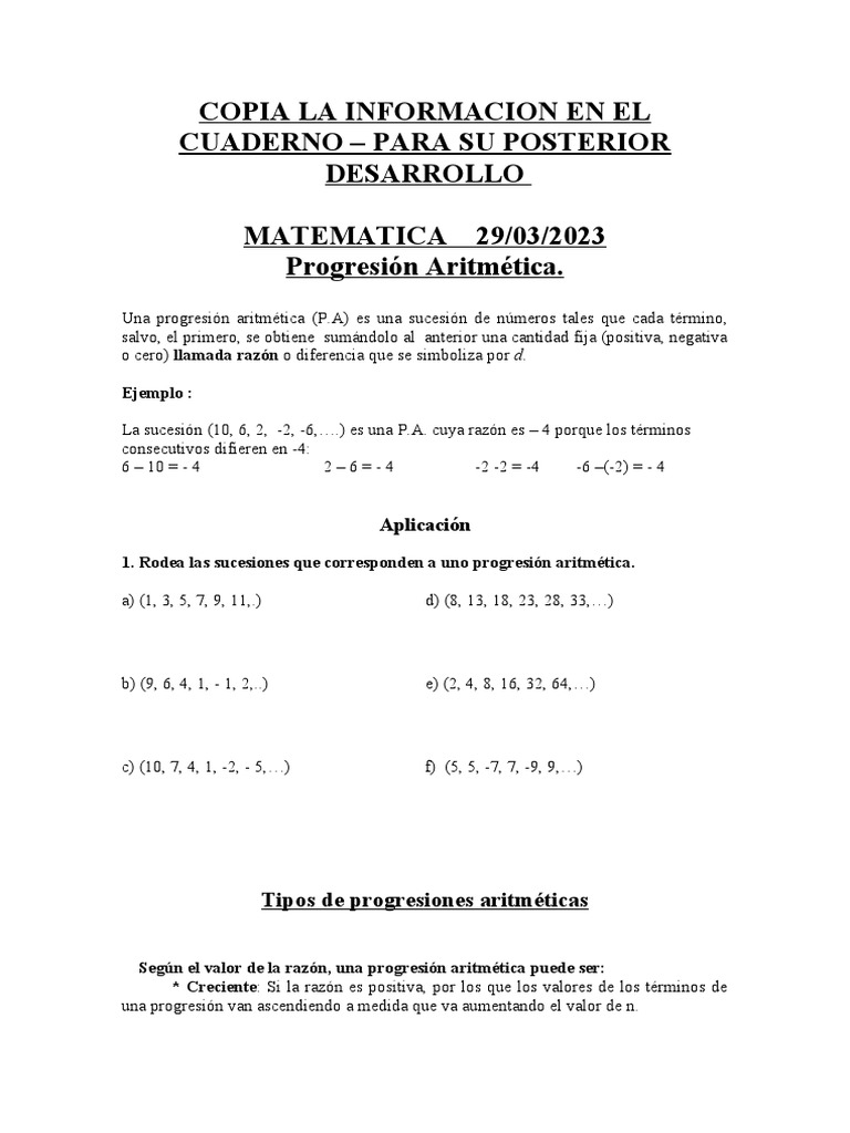 Tercer Curso Progresiones | PDF
