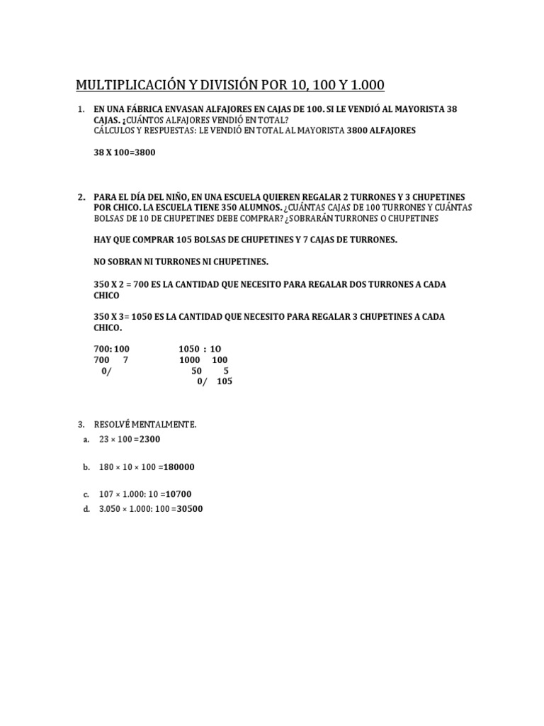 Multiplicación y División Por 10 | PDF