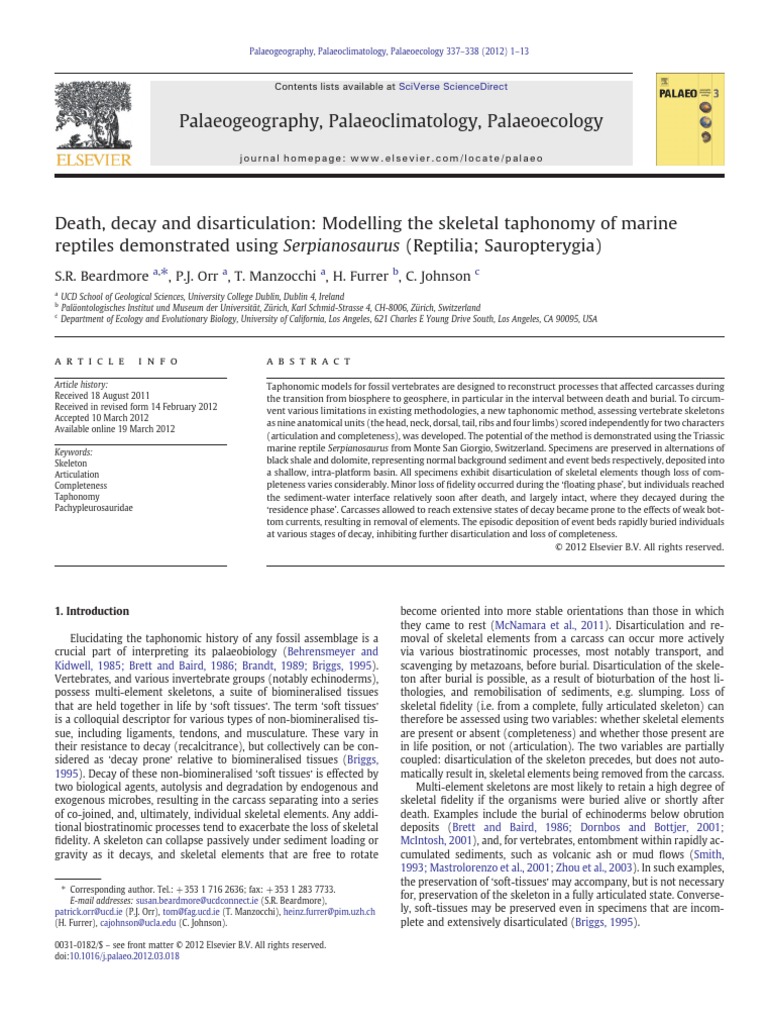 Beardmore Et Al 2012 Death, Decay and Disarticulation. Modelling The ...