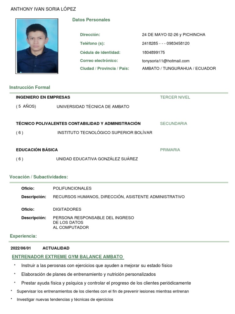 Anthony - Soria Hoja de Vida PDF | PDF