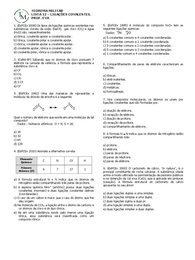 Ligações Covalentes em Química | PDF