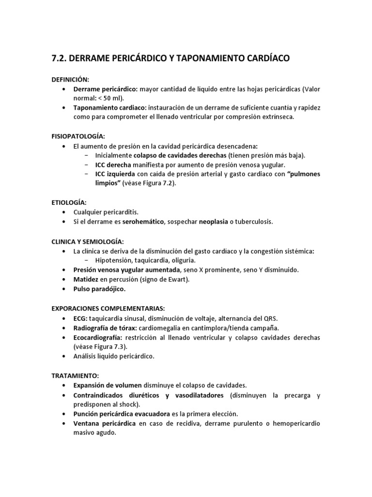 Derrame Pericárdico y Taponamiento Cardíaco | PDF | Sistema circulatorio | Fisiología