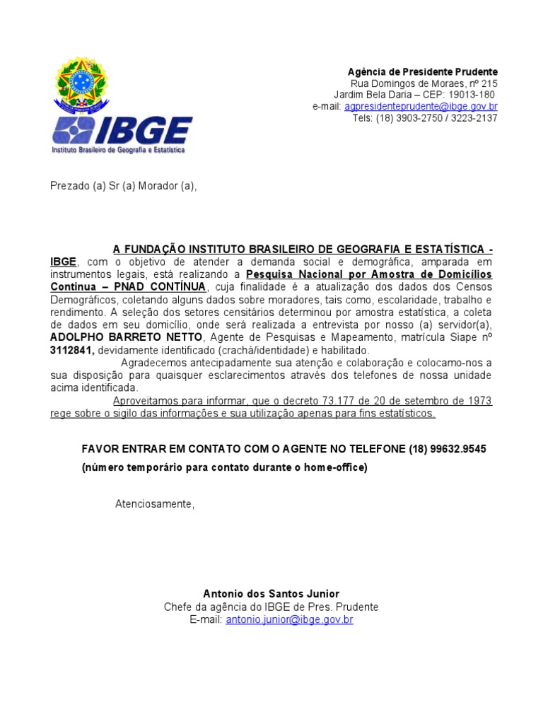 Modelo Carta Pnadc | PDF