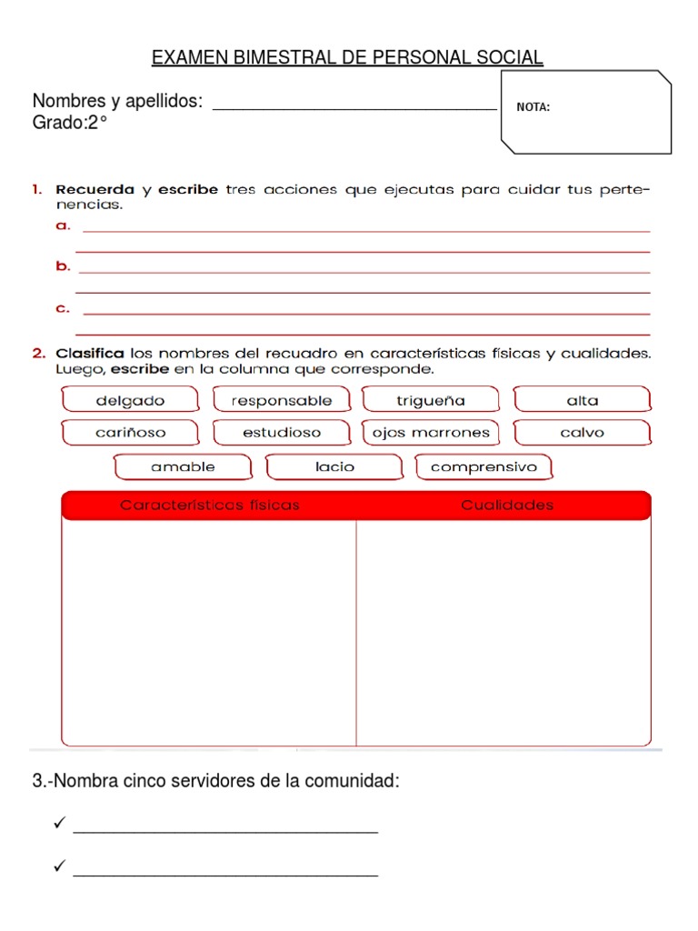 Examen Personal Social 2DO PRIM | PDF