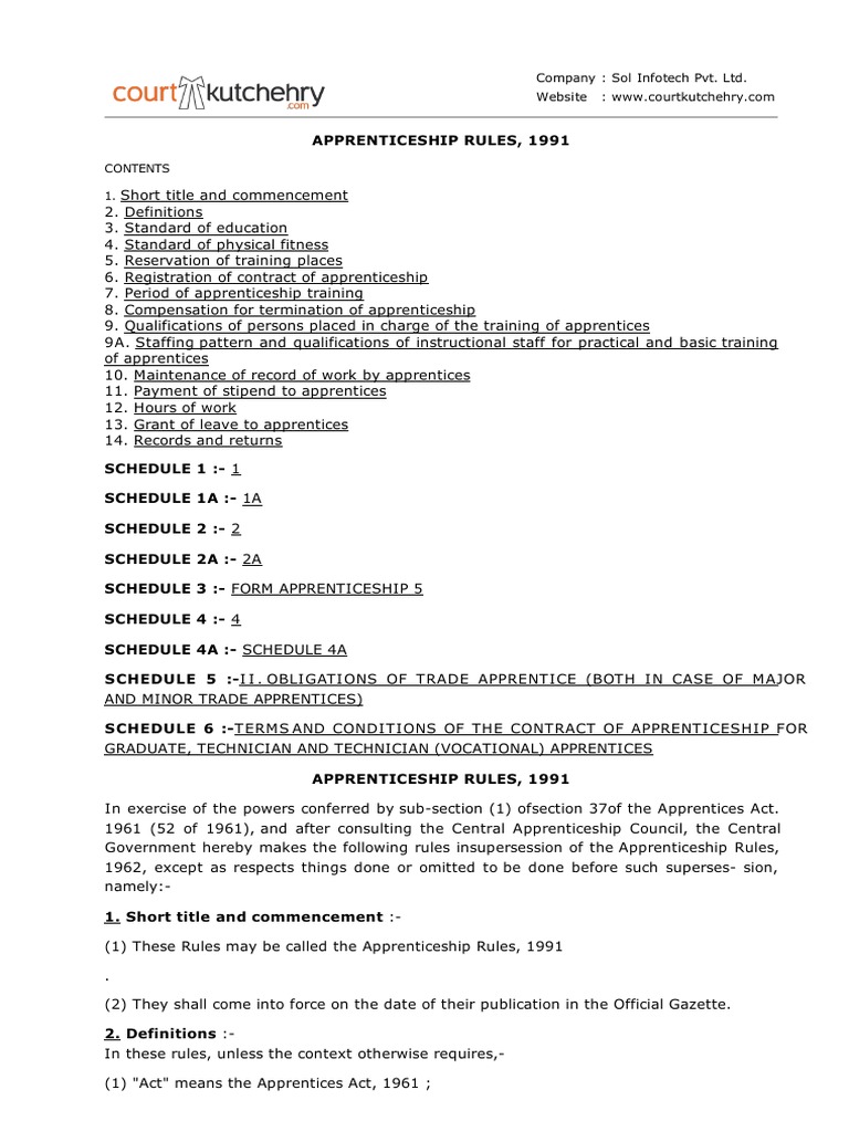 Apprenticeship Rules 1991 Overview | PDF | Apprenticeship | Vocational ...