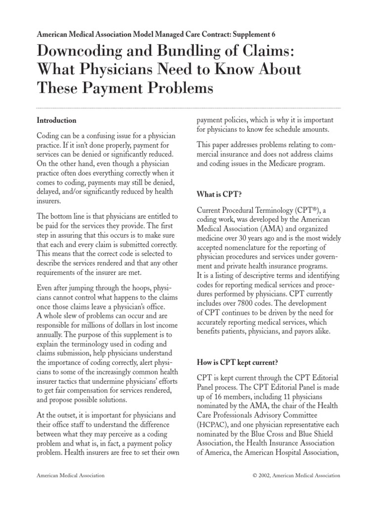 Downcoding and Bundling Claims | PDF | American Medical Association ...