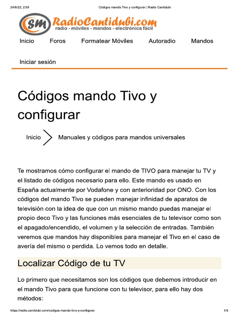 Códigos Mando Tivo y Configurar - Radio Cantidubi PDF | PDF