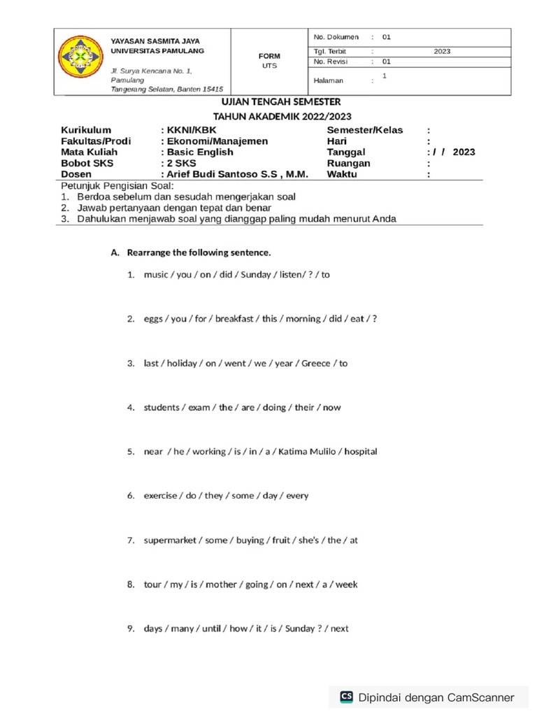 Uts Bahasa Inggris 2023 | PDF