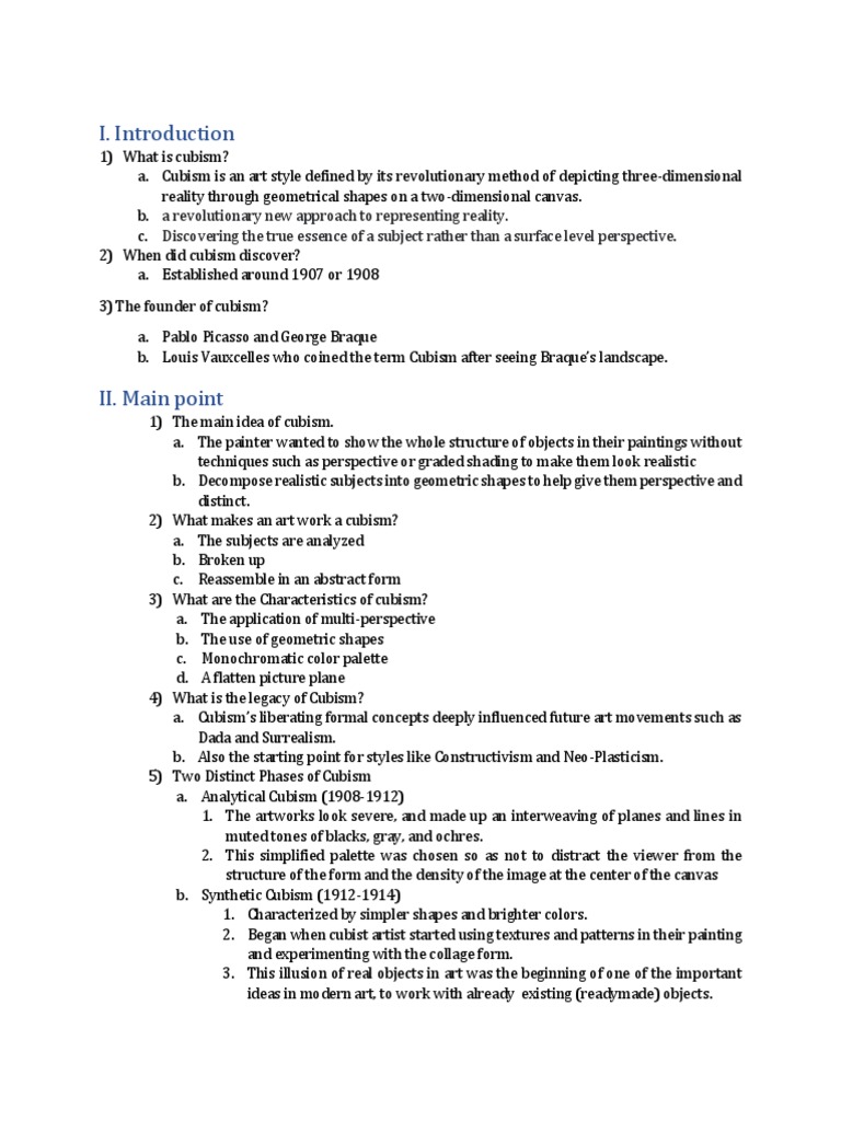 Cubism Outline Pdf Pdf