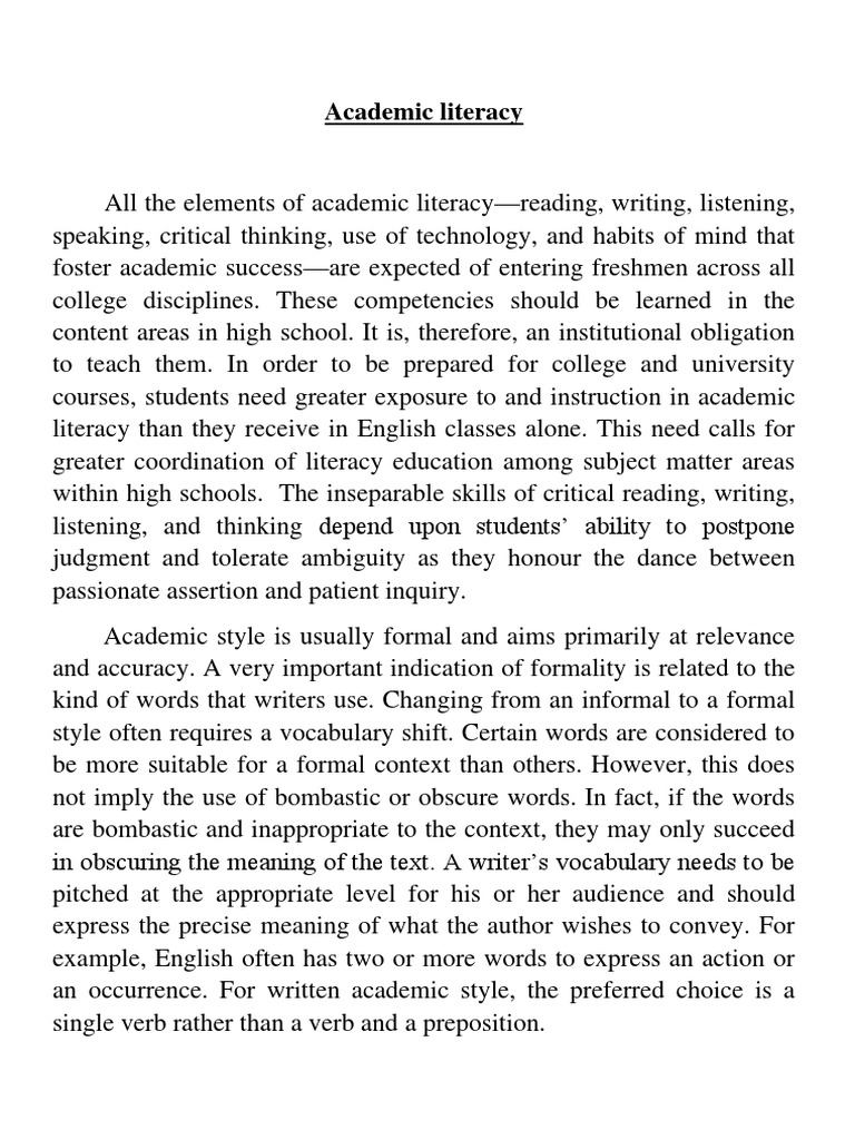 Academic Literacy PDF | PDF | Reading Comprehension | Essays