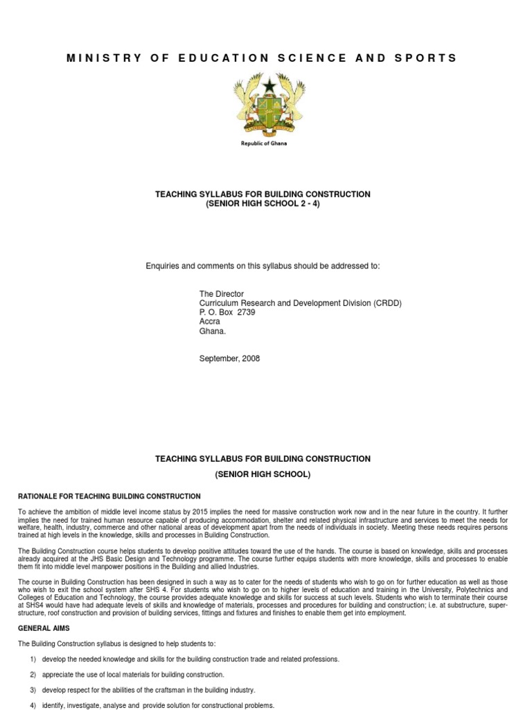 SHS Building Construction Syllabus | PDF | Educational Assessment ...