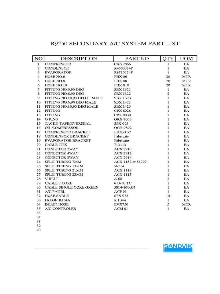 Automotive A/C Parts List | PDF