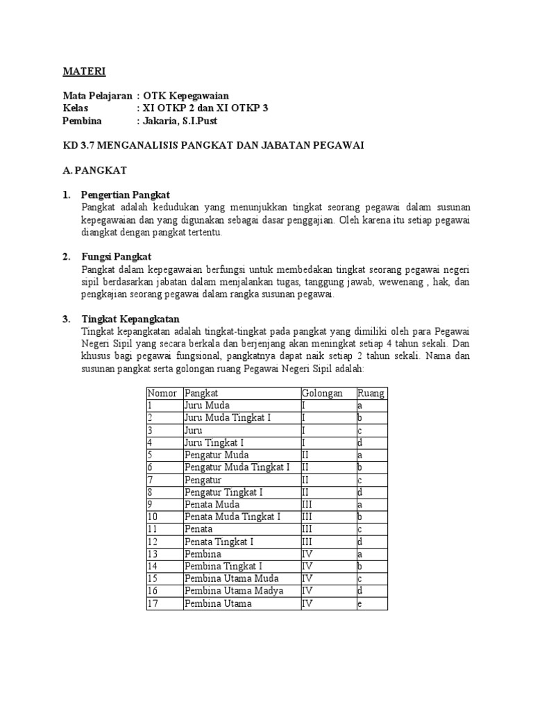 ANALISIS PANGKAT, JABATAN DAN DUK PNS | PDF