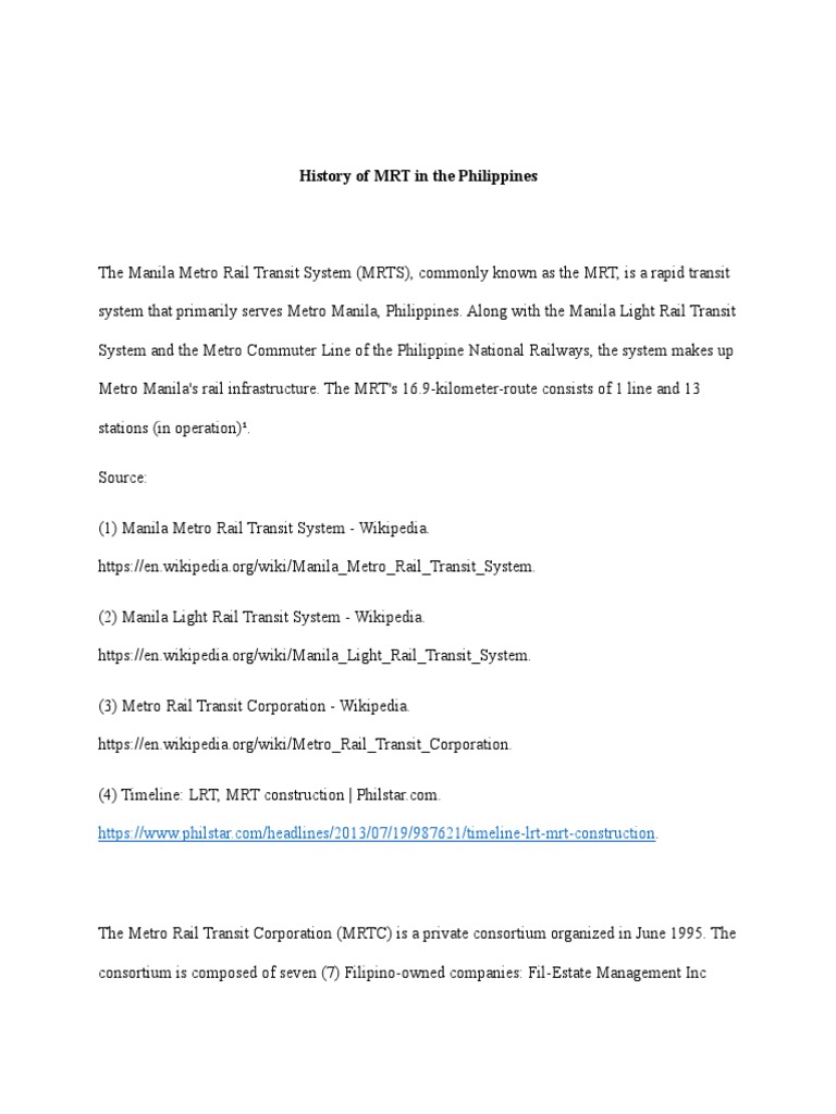 MRT History and Development in the Philippines | PDF