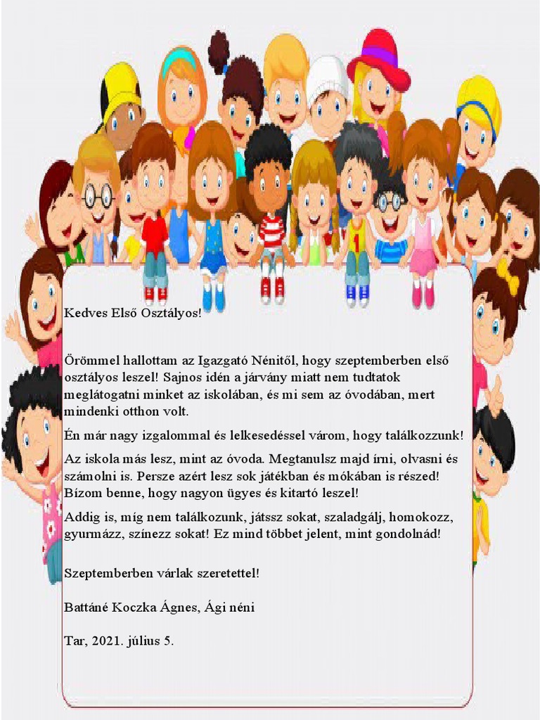 Levél Az 1.osztályos Tanulóknak | PDF