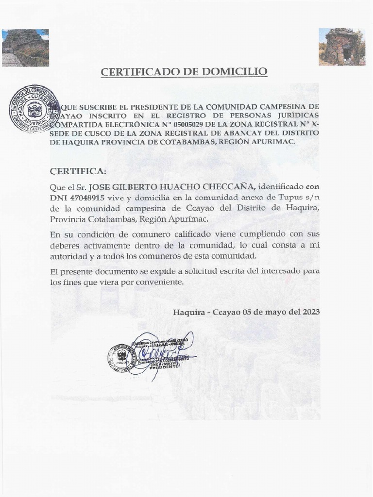 Certificado Domiciliario PDF | PDF