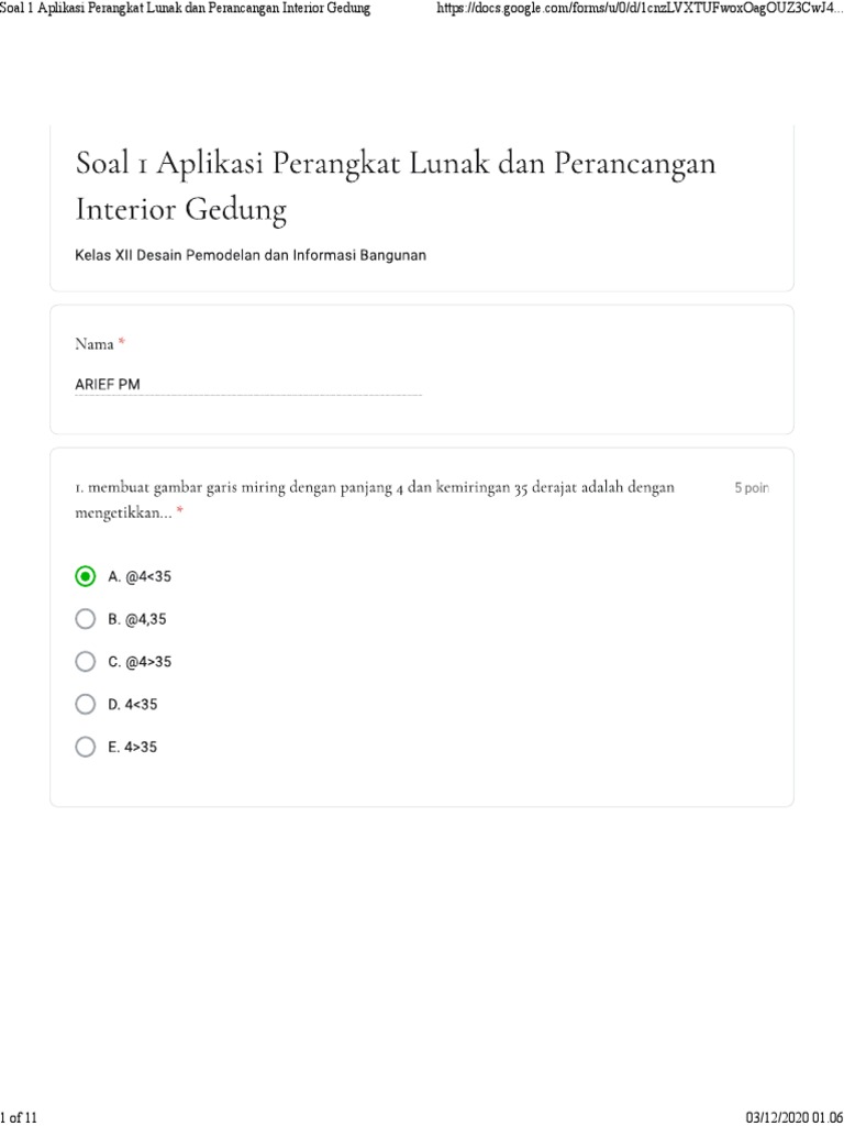 XII DPIB Soal PAS 2020-2021 Aplikasi Perangkat Lunak Dan Perancangan Interior Gedung | PDF