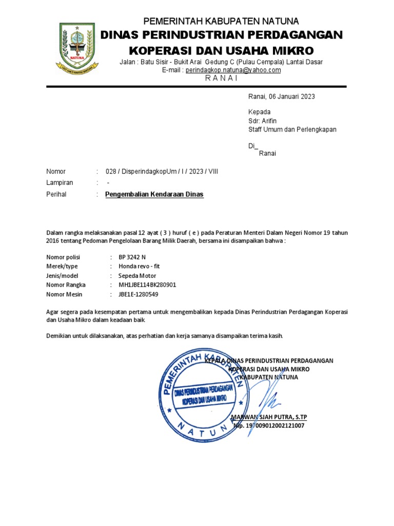 Penarikan Kendaraan Dinas Roda Dua PDF | PDF