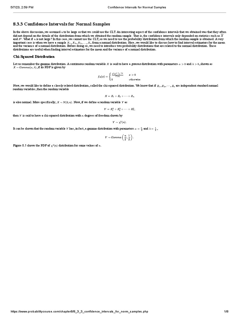 Confidence Intervals for Normal Samples | PDF