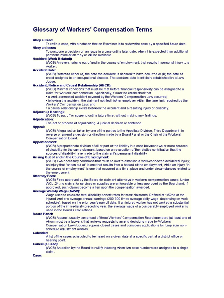 WC Glossary | PDF | Workers' Compensation | Insurance