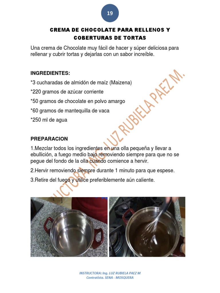 Crema de Chocolate para Rellenos y Coberturas PDF | PDF