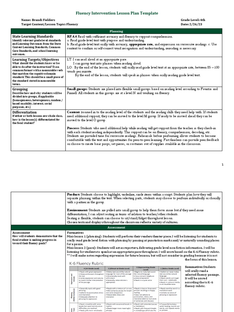 Fluency Lesson | PDF