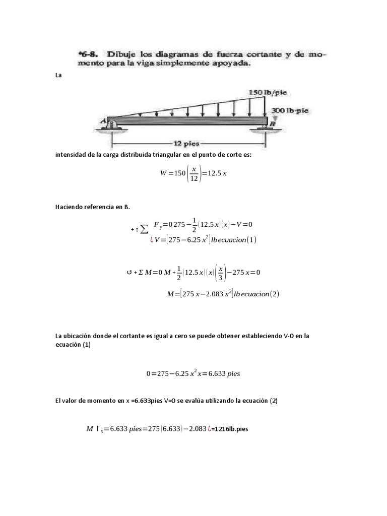 La Intensidad de La Carga Distribuida Triangular en El Punto de Corte ...