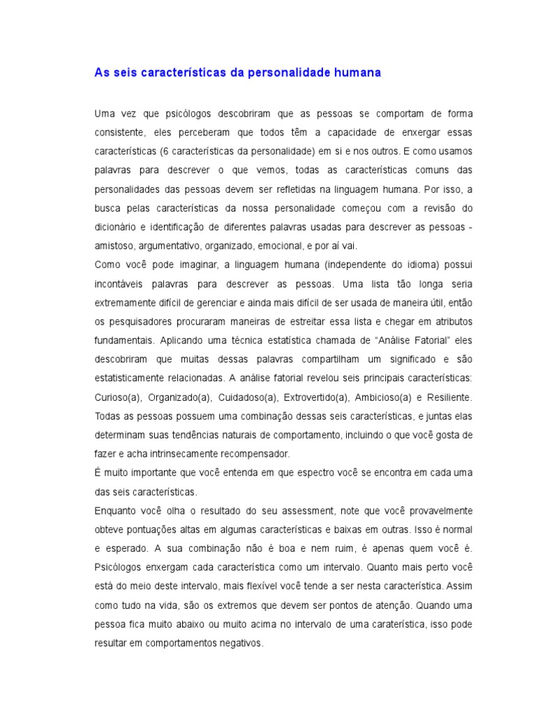 Seis Características da Personalidade Humana | PDF