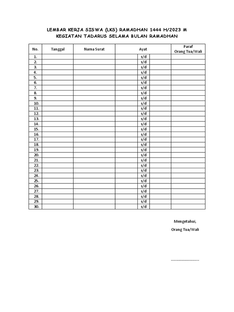 Lembar Kerja Siswa Tadarus | PDF