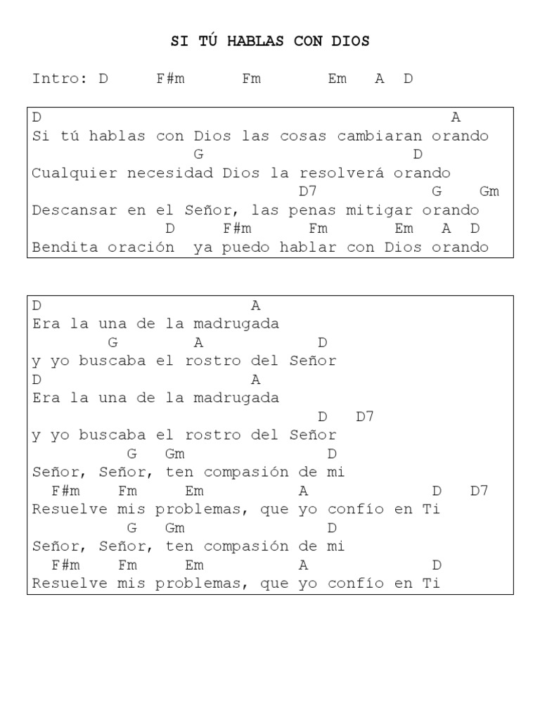 Acordes y letra de "Si Tú Hablas con Dios" | PDF