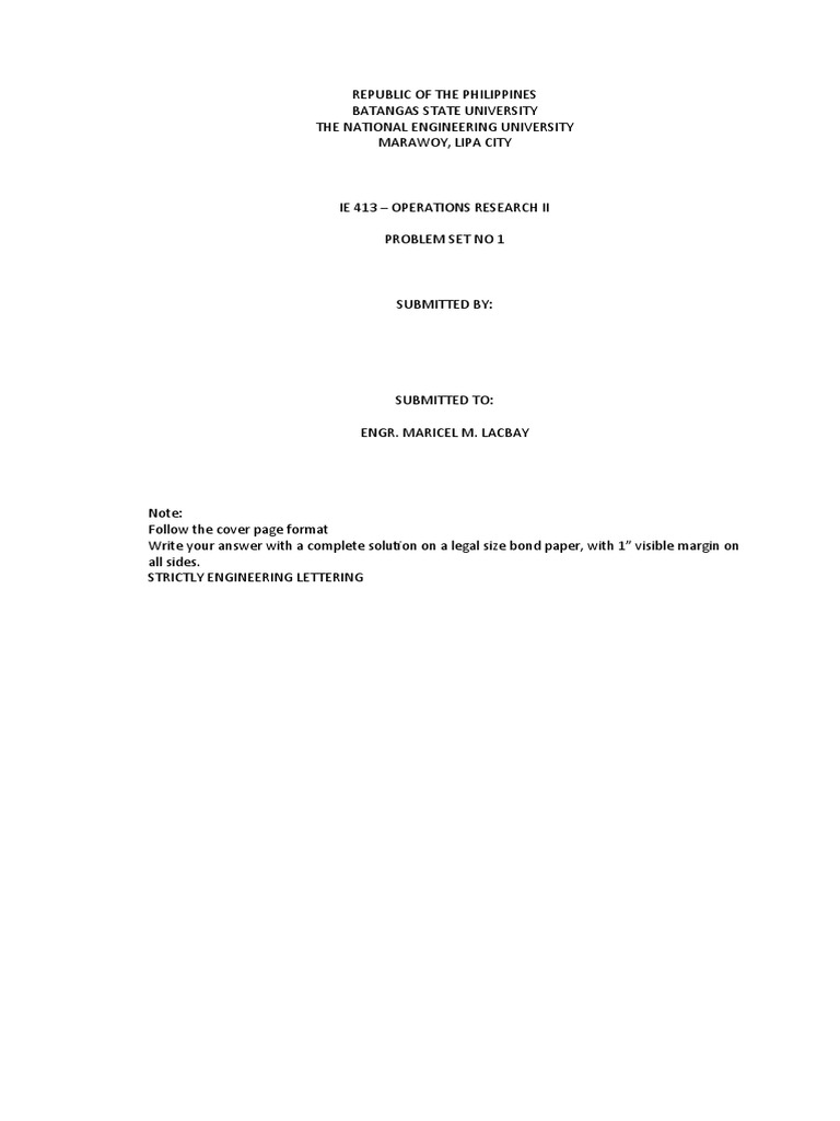 Problem Set No 1 | PDF | Systems Theory | Operations Research Problem Set No 1 | PDF | Systems Theory | Operations Research