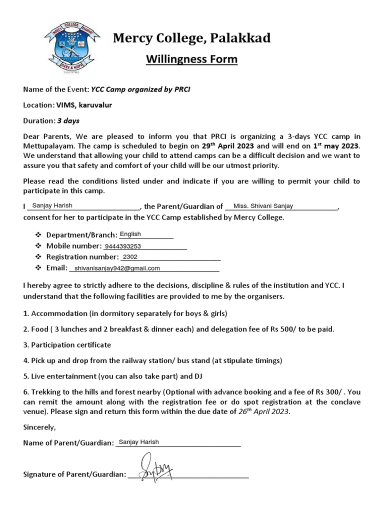 Willingness Form Ycc (1) - Signed PDF | PDF