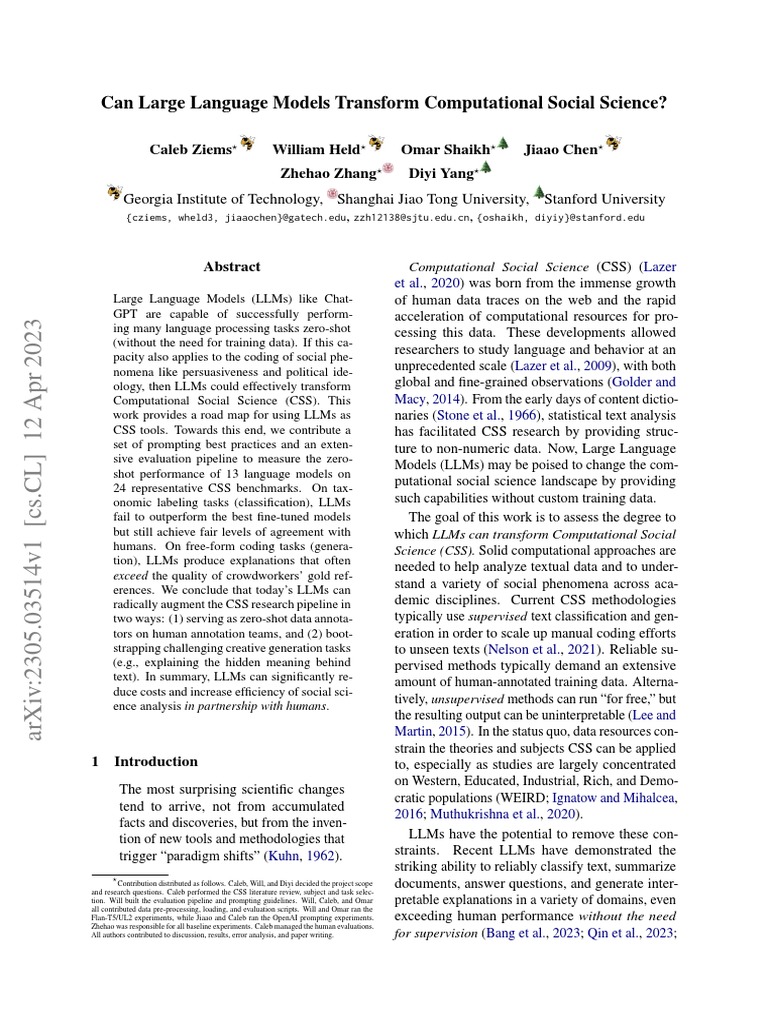 Can Large Language Models Transform Computational Social Science PDF | PDF