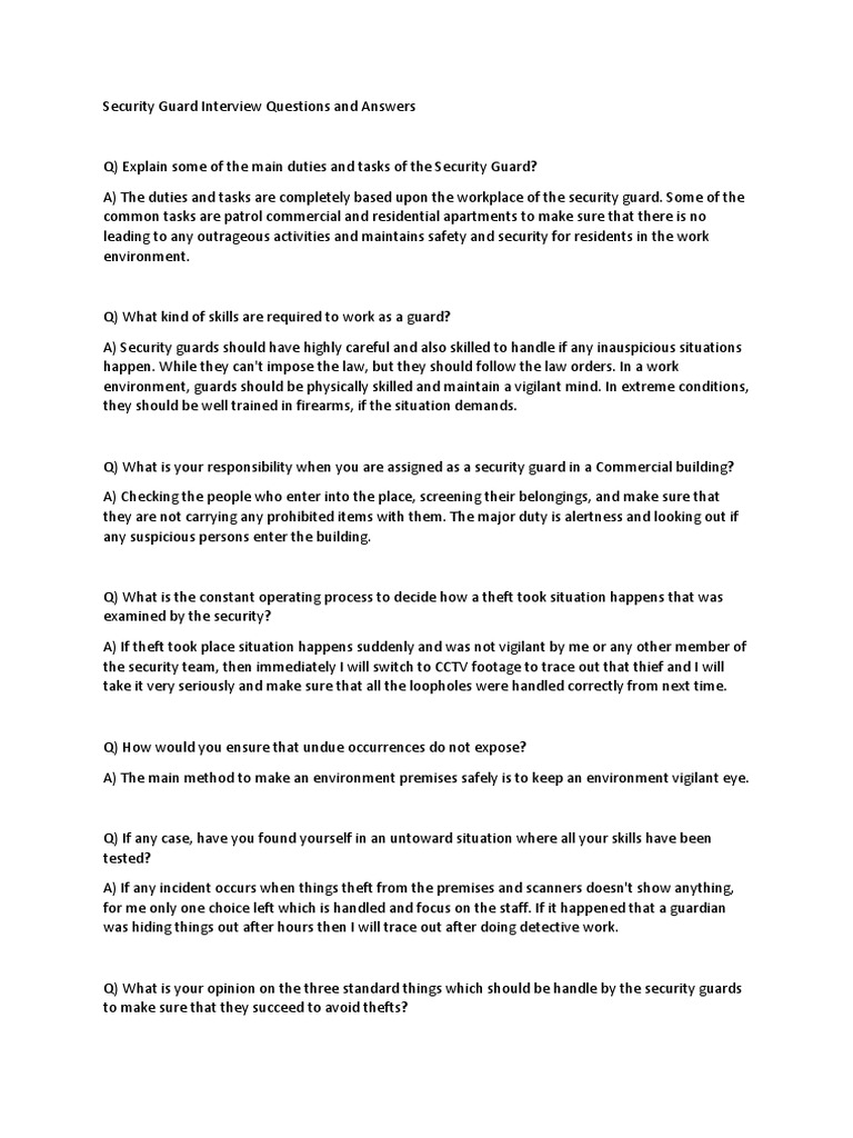 Security Guard Interview Questions and Answers PDF Download PDF | PDF