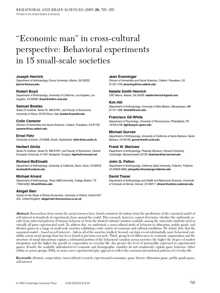 "Economic Man" in Cross-Cultural Perspective Behavioral Experiments in ...