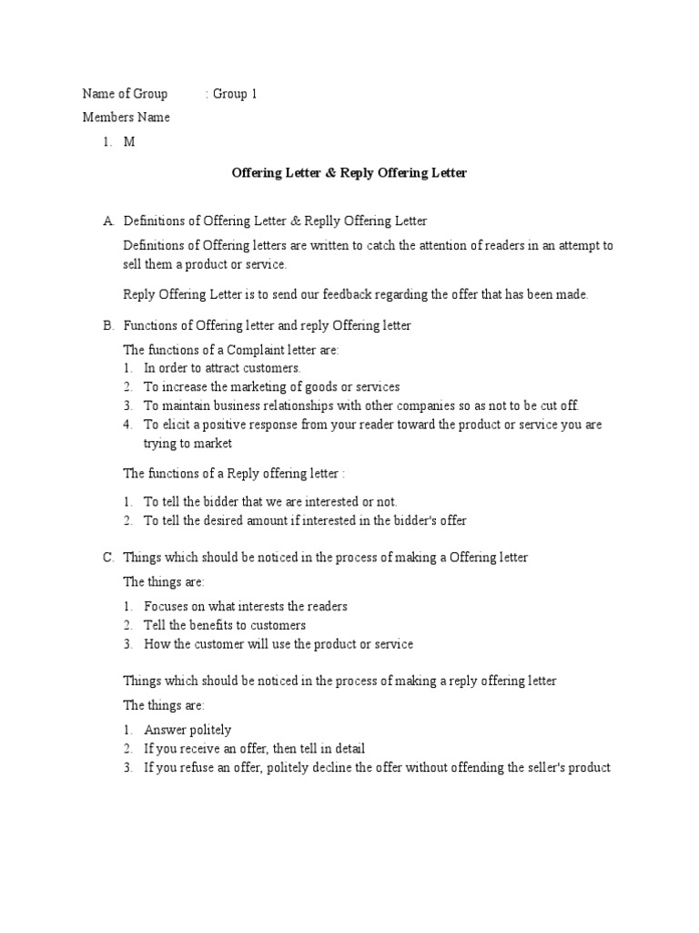 Offering and Reply Letter Guidelines | PDF