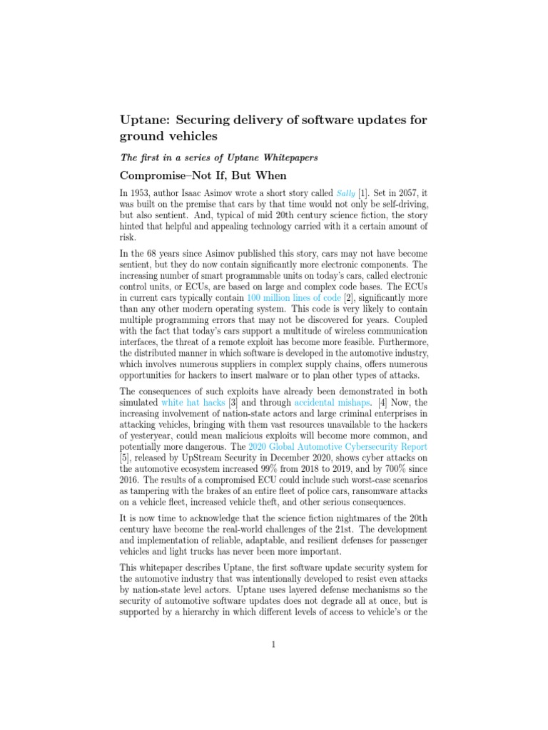 Securing Software Updates for Ground Vehicles with Uptane | PDF ... Securing Software Updates for Ground Vehicles with Uptane | PDF ...