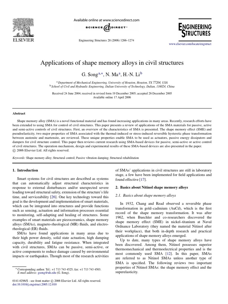 Applications of Shape Memory Alloys in C PDF | PDF | Shape Memory Alloy ...