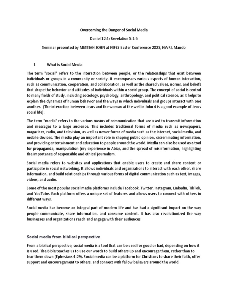 Overcoming The Danger of Social Media | PDF | Social Media | Popular ...