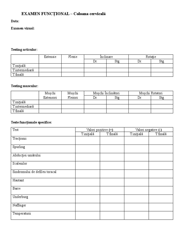 Examen Functional C.cervicala | PDF