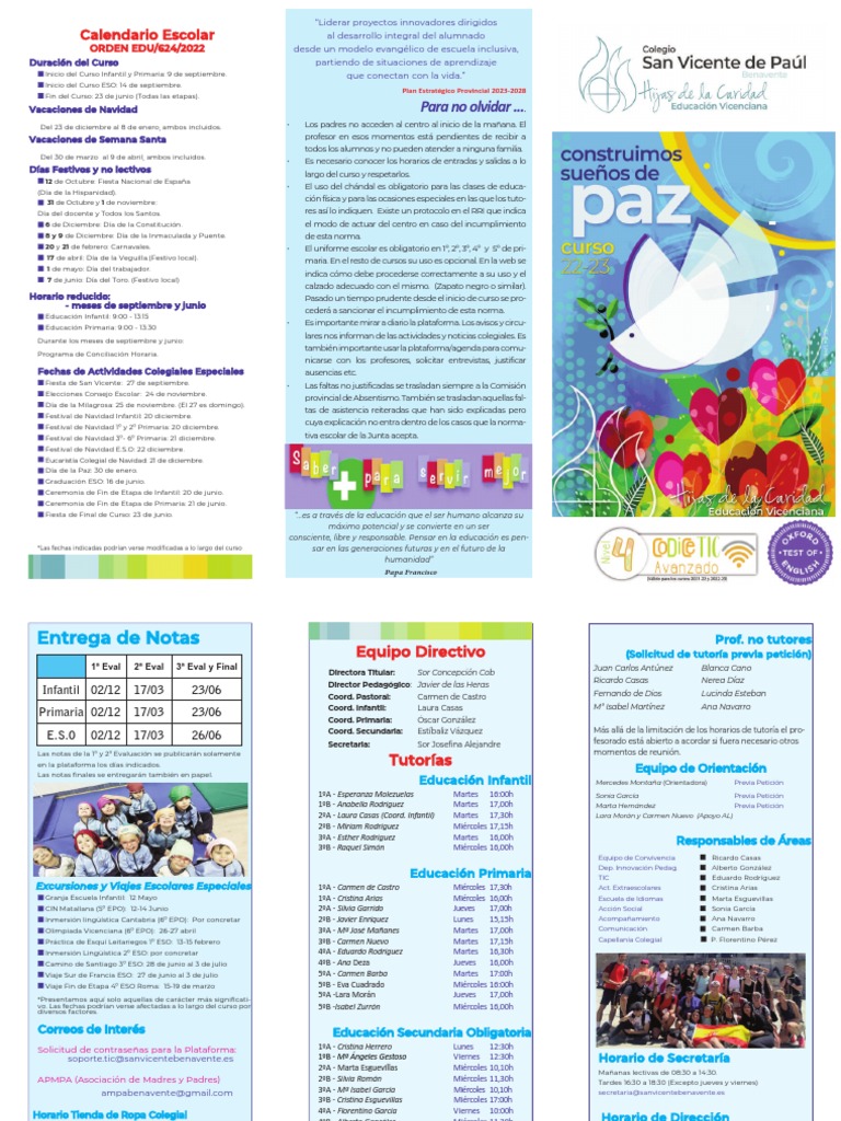 22-10-01 TRIPTICO FAMILIAS-INICIO DE CURSO - Compressed PDF | PDF