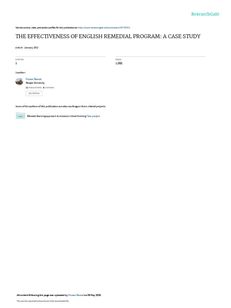 The Effectiveness of English Remedial Program: A Case Study: January ...