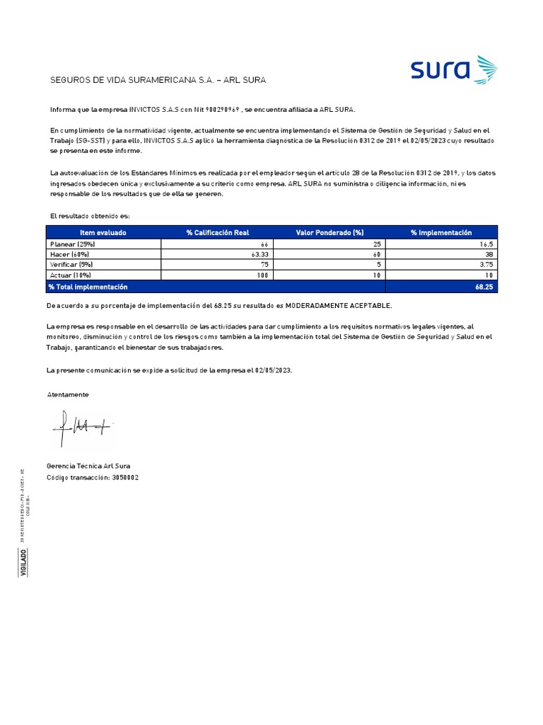 CERT Estandares Minimos INVICTOS ARL SURA PDF | PDF CERT Estandares Minimos INVICTOS ARL SURA PDF | PDF