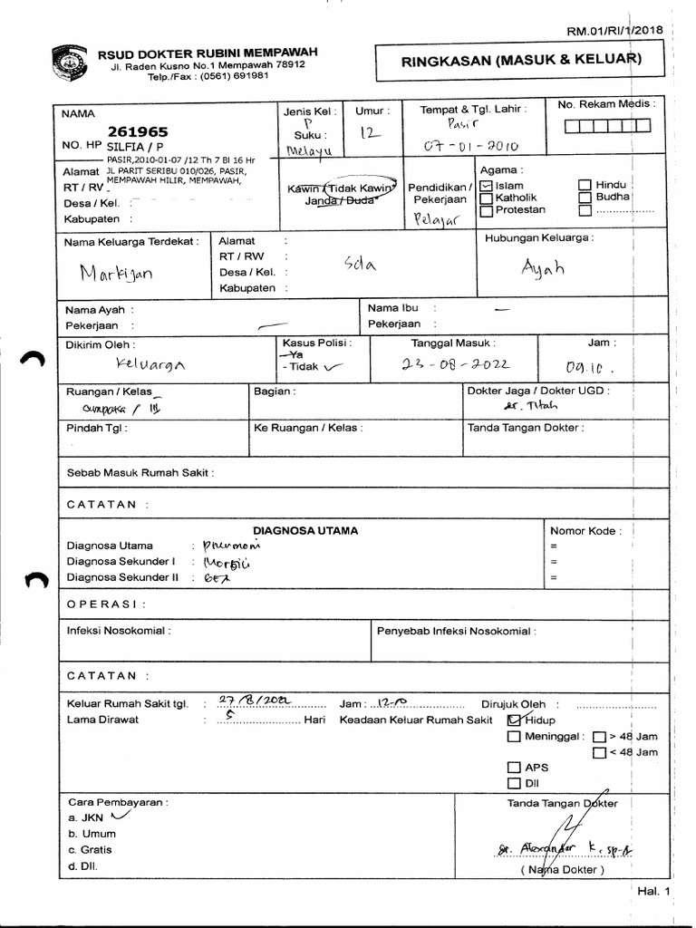 Rekam Medis Rawat Inap Yang Terisi | PDF