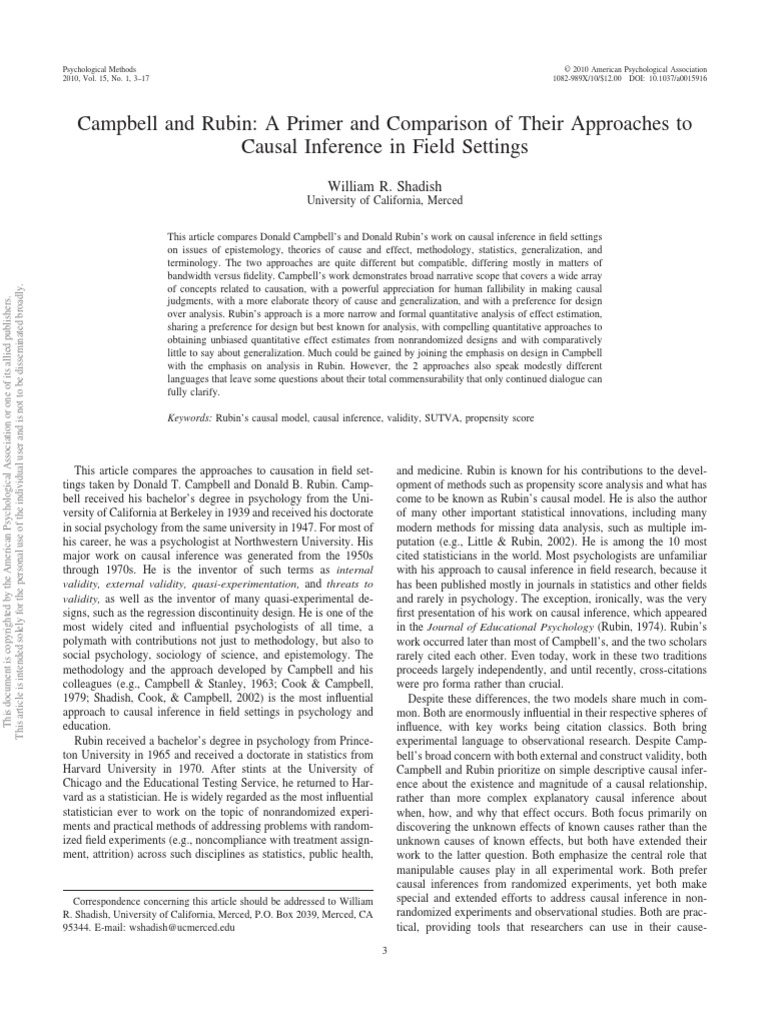 2010 Shadish, William R. Campbell and Rubin A primer and comparison of ...