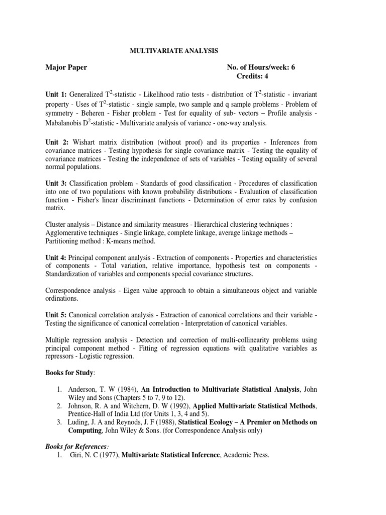 MULTIVARIATE ANALYSIS Syllabus | PDF
