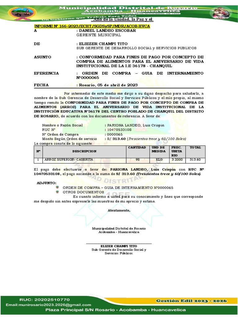 Informes 166 Conformidad de Pago | PDF