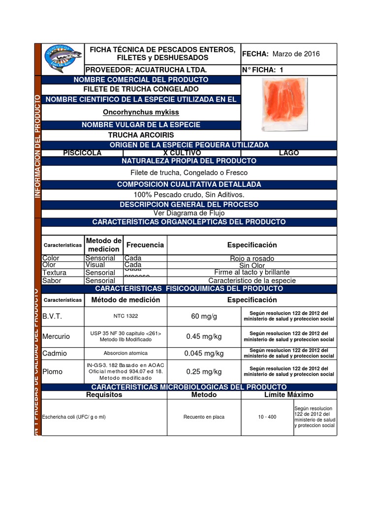Ficha Técnica Filete | PDF | Industria de alimentos | Ciencia de los ...